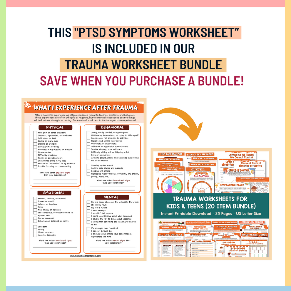 PTSD Symptoms Worksheet – Mental Health Center Kids