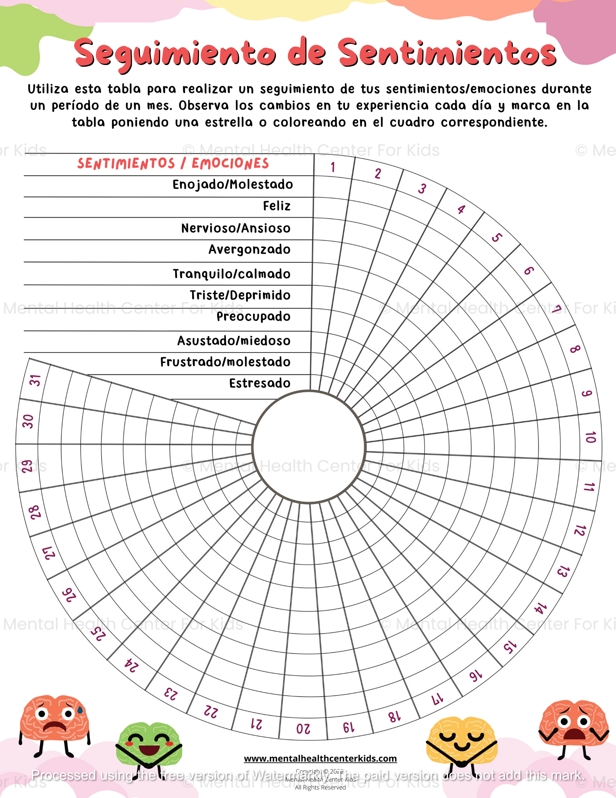 Monthly Feelings Tracker Worksheet (Spanish Version) – Mental Health ...