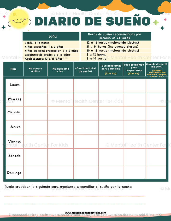 Sleep Hygiene Worksheets (Spanish Version) – Mental Health Center Kids