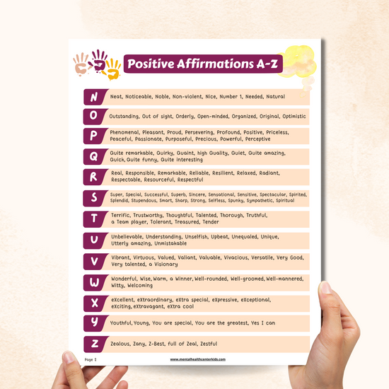 Positive Affirmations Worksheet – Mental Health Center Kids