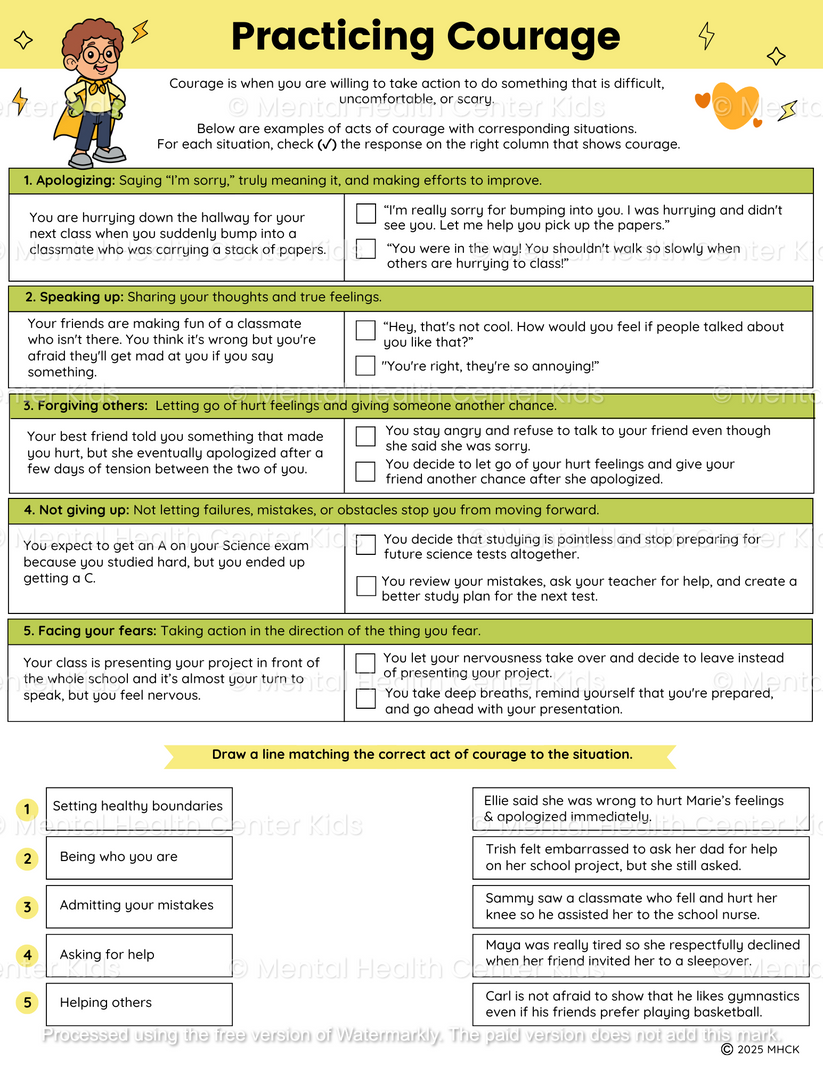 Courage Worksheets (2 Pages) – Mental Health Center Kids