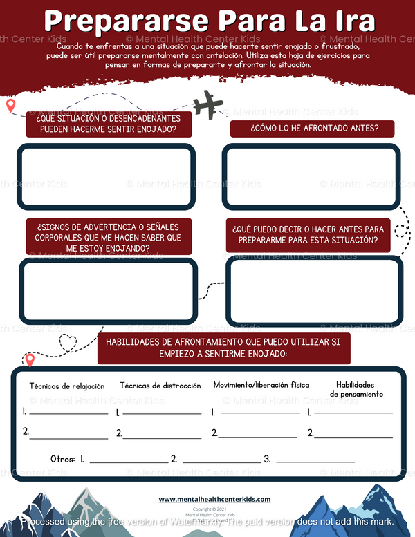 Preparing For Anger Worksheet (Spanish Version) – Mental Health Center Kids