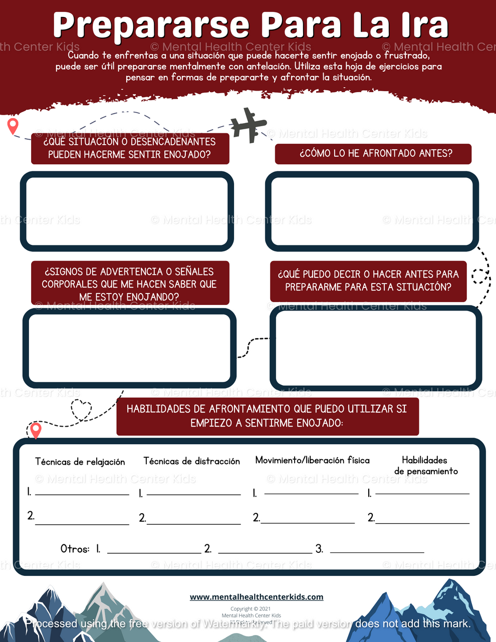 Preparing For Anger Worksheet (Spanish Version) – Mental Health Center Kids