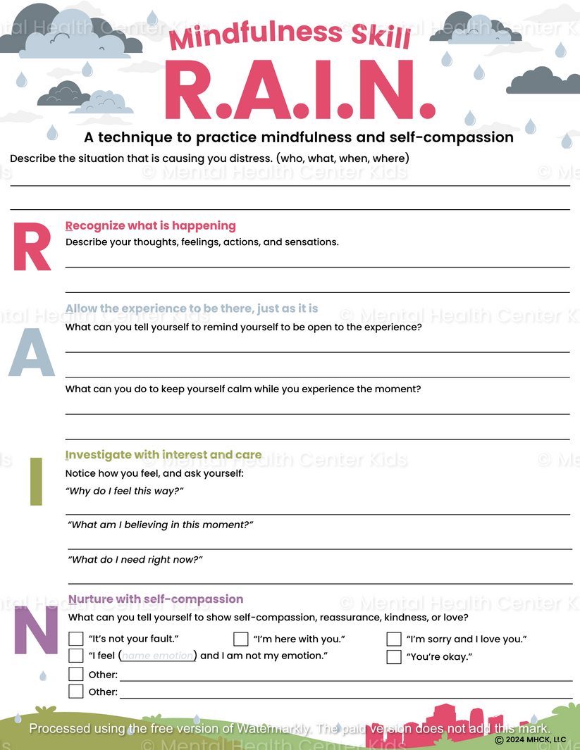 RAIN DBT Skill Worksheet – Mental Health Center Kids