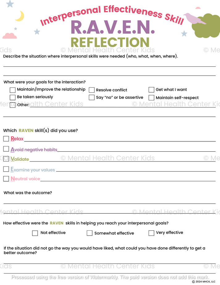 DBT RAVEN Worksheet – Mental Health Center Kids