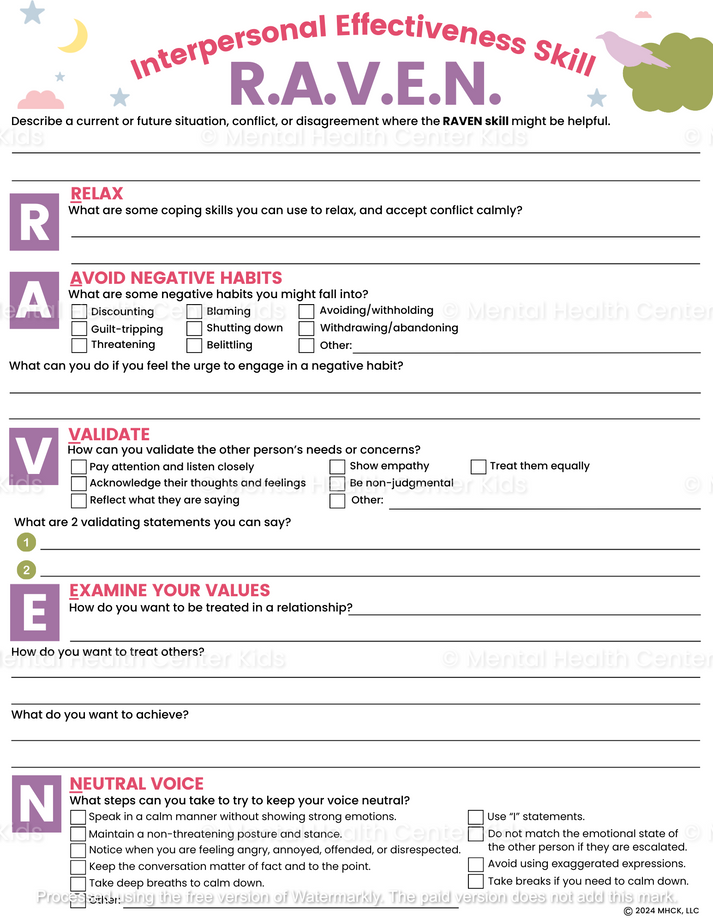 DBT RAVEN Worksheet – Mental Health Center Kids