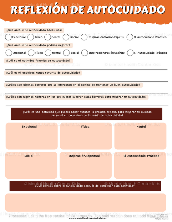 Self-Care Wheel For Kids & Teens Worksheets (Spanish Version) – Mental ...