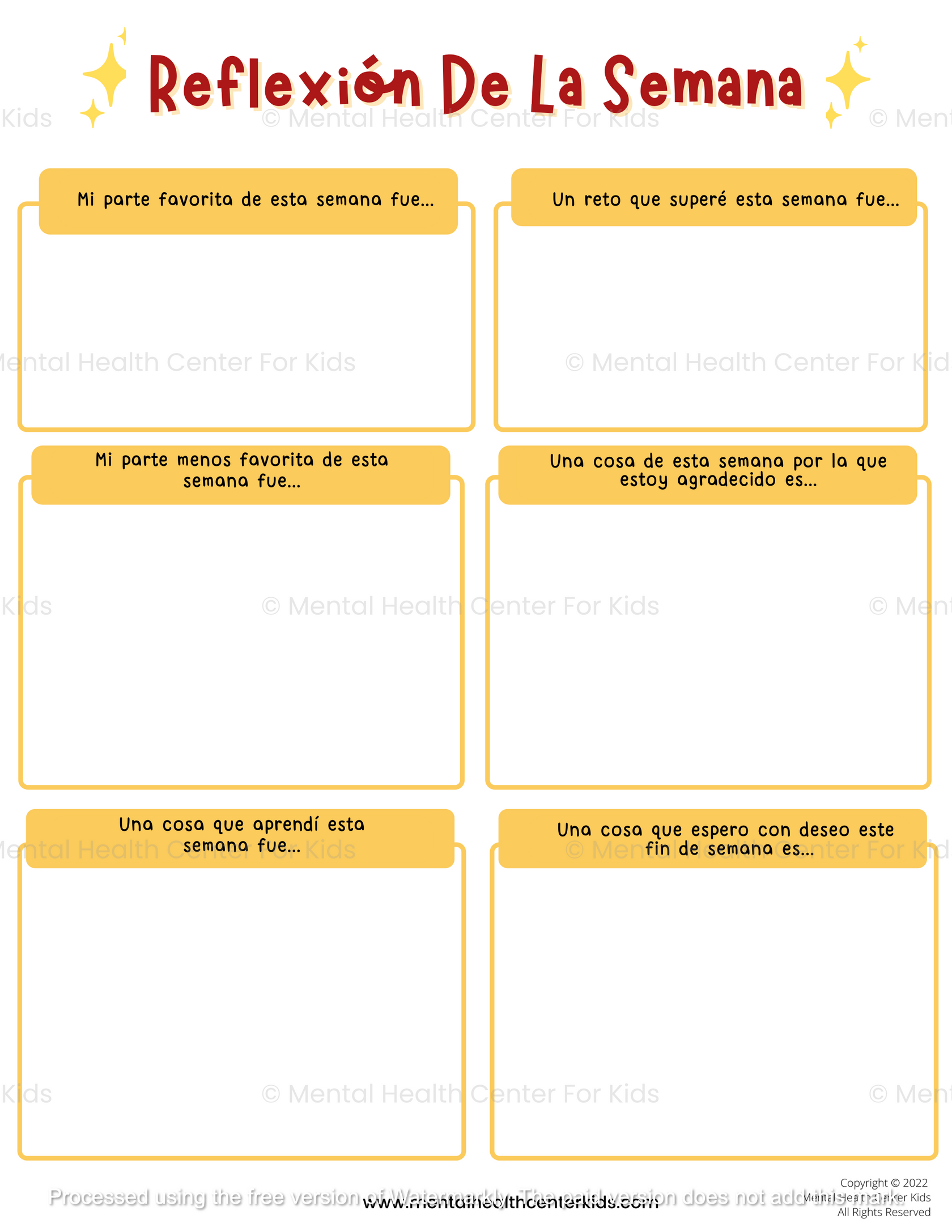 Weekly Emotions Tracker Worksheets (Spanish Version) – Mental Health ...