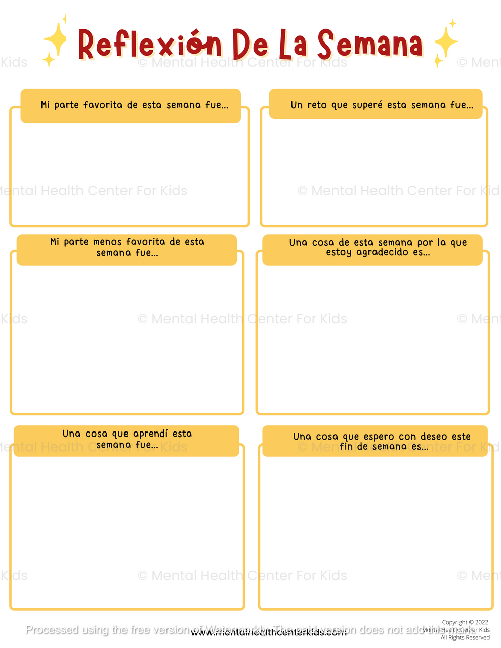 Weekly Emotions Tracker Worksheets (Spanish Version) – Mental Health ...