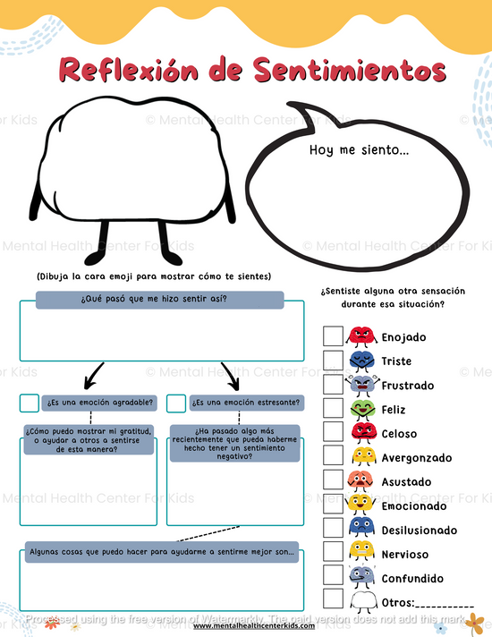 Feelings Situation Reflection Worksheet (Spanish Version) – Mental ...