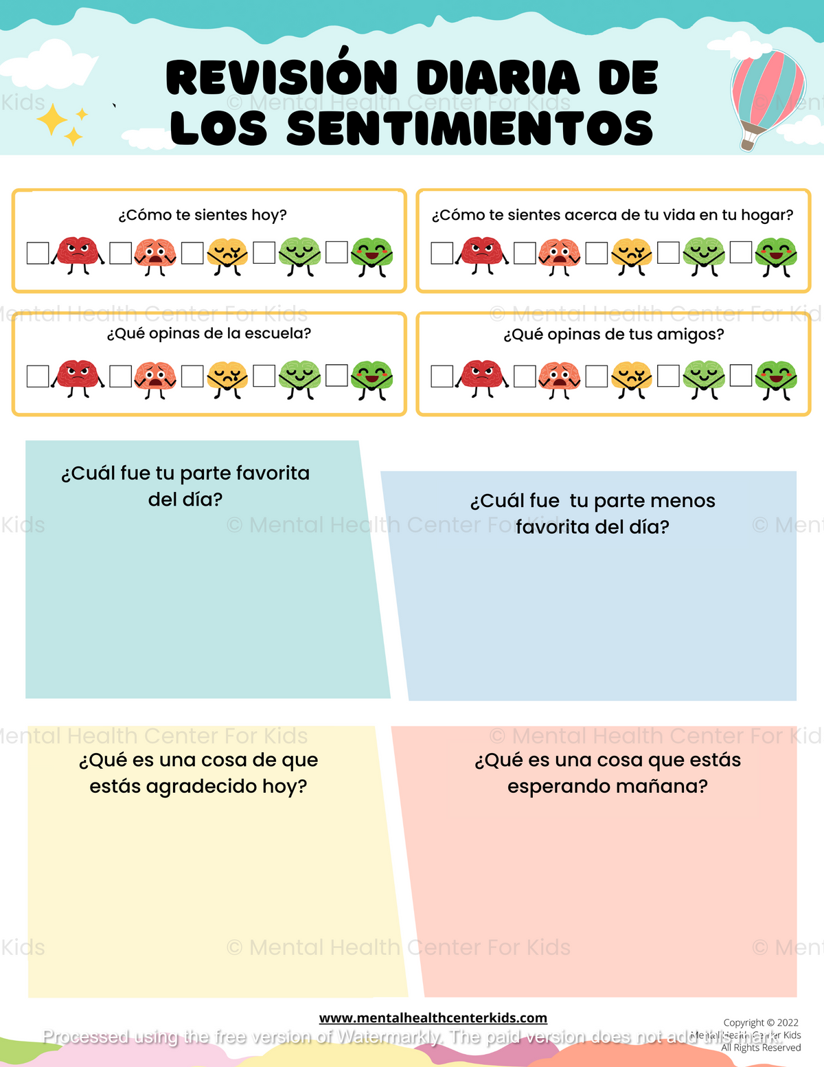 Daily Feelings Check-In Worksheet (Spanish Version) – Mental Health ...