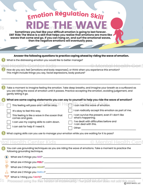 DBT Ride The Wave Worksheet – Mental Health Center Kids