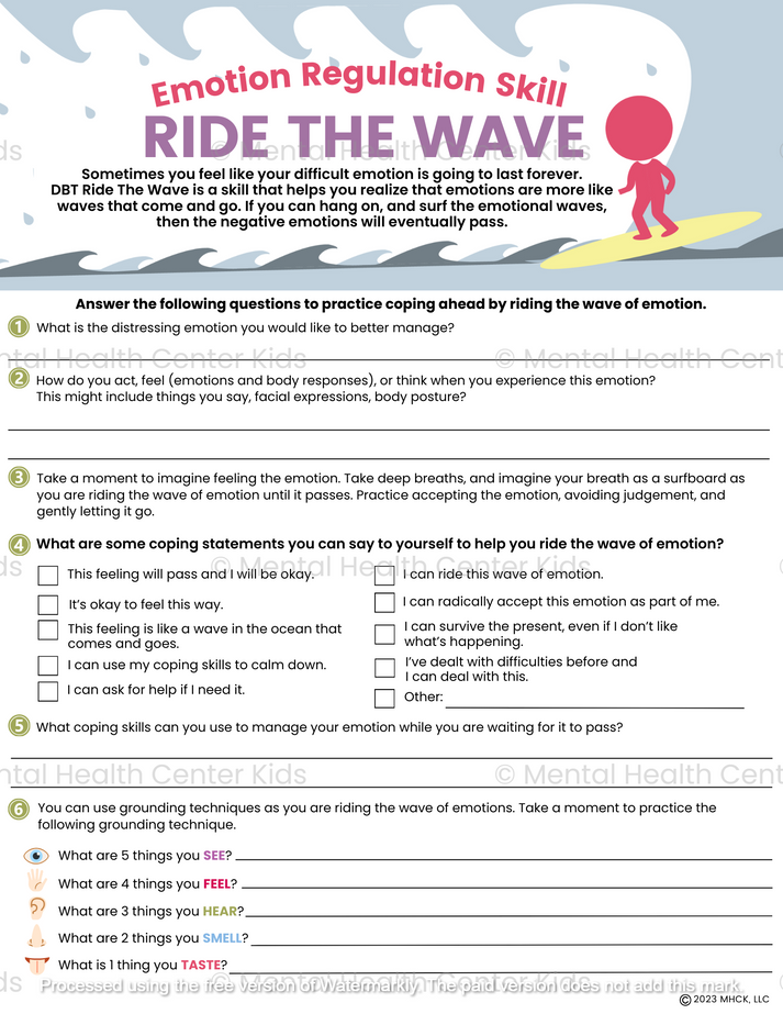 DBT Ride The Wave Worksheet – Mental Health Center Kids