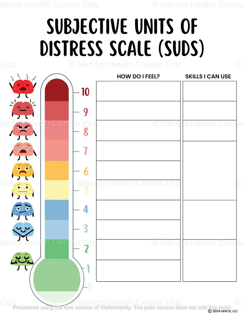 Subjective Units Of Distress Scale Worksheet – Mental Health Center Kids