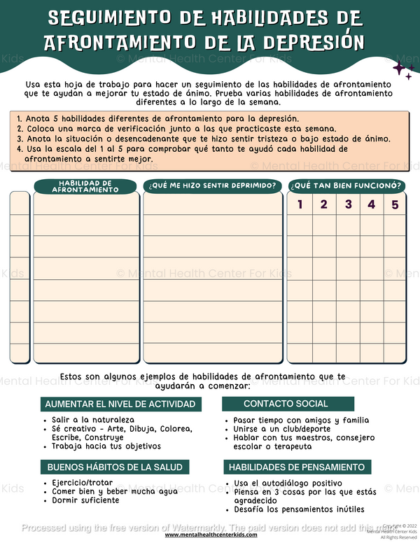 Depression Coping Skills Tracker Worksheet (Spanish Version) – Mental ...