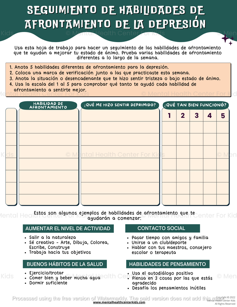 Depression Coping Skills Tracker Worksheet (Spanish Version) – Mental ...
