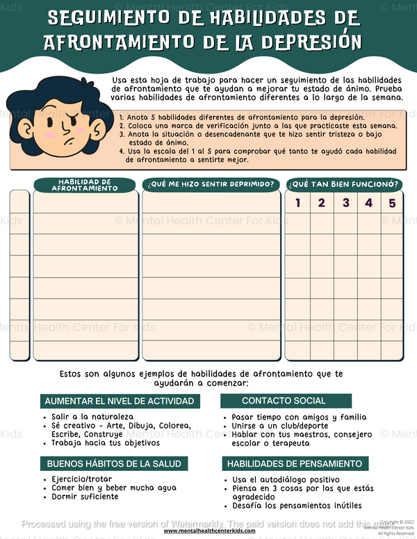 Depression Coping Skills Tracker Worksheet (Spanish Version) – Mental ...