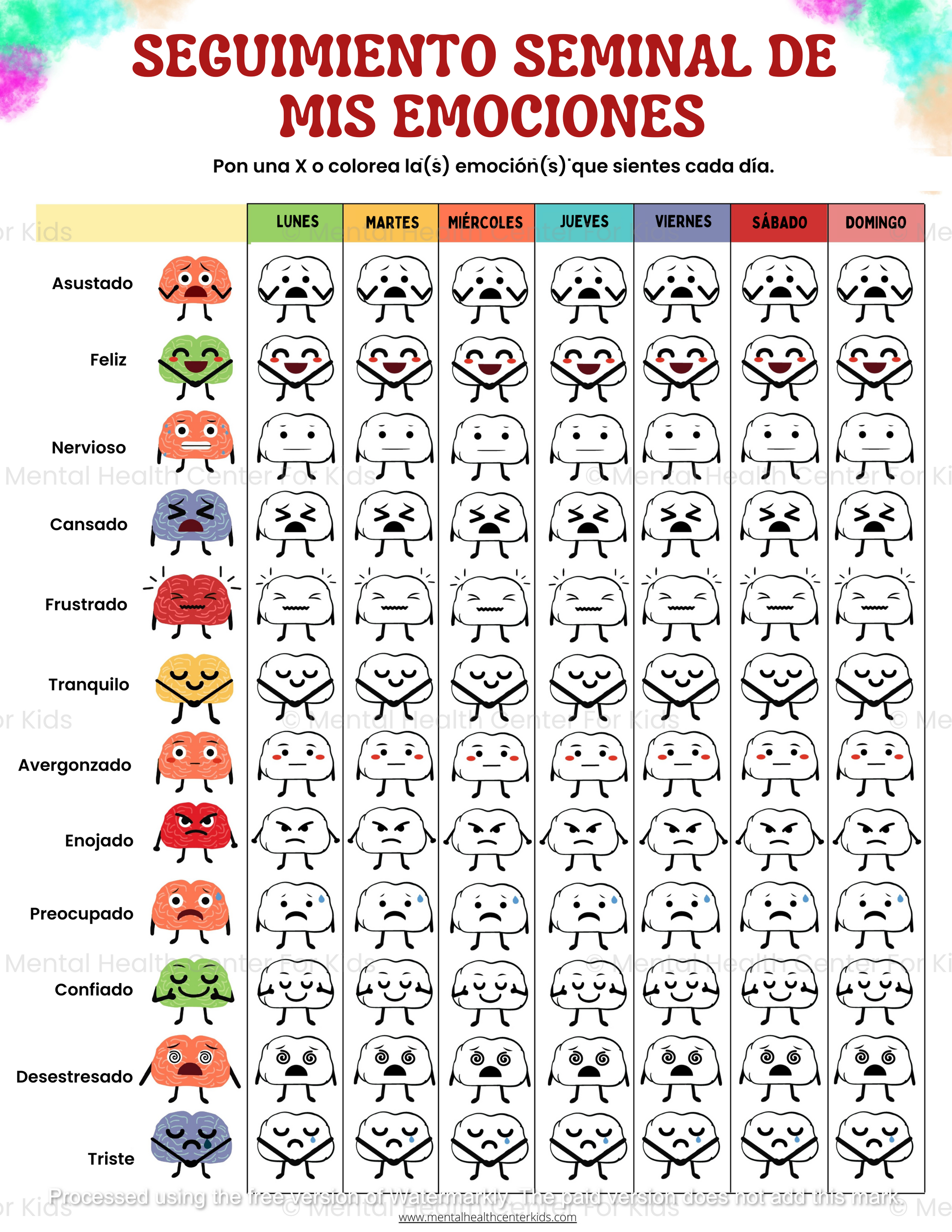 Weekly Feelings Tracker Worksheets (Spanish Version) – Mental Health ...