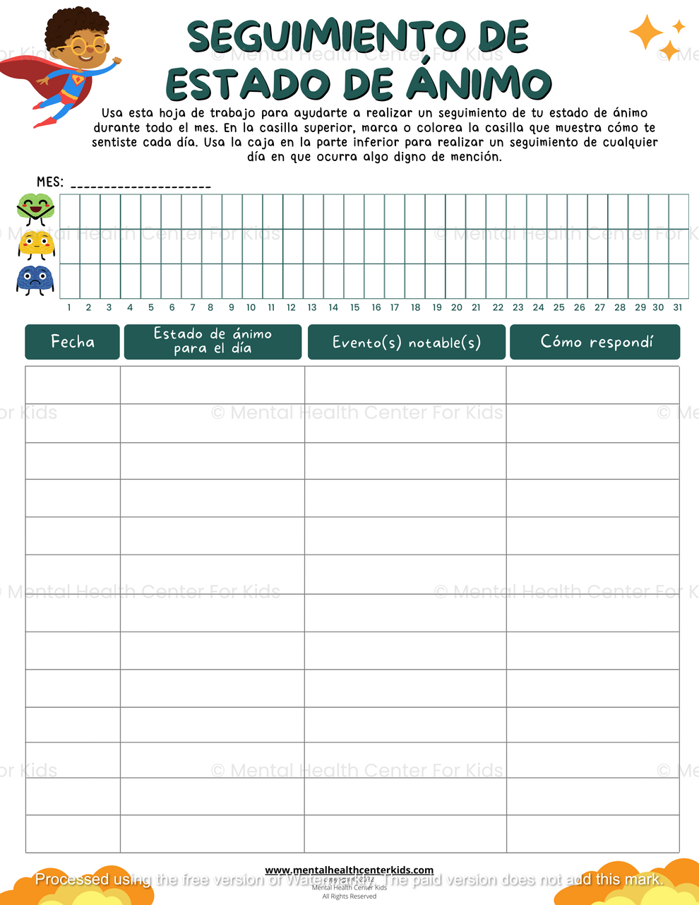 Mood & Depression Level Tracker Worksheets (Spanish Version) – Mental ...