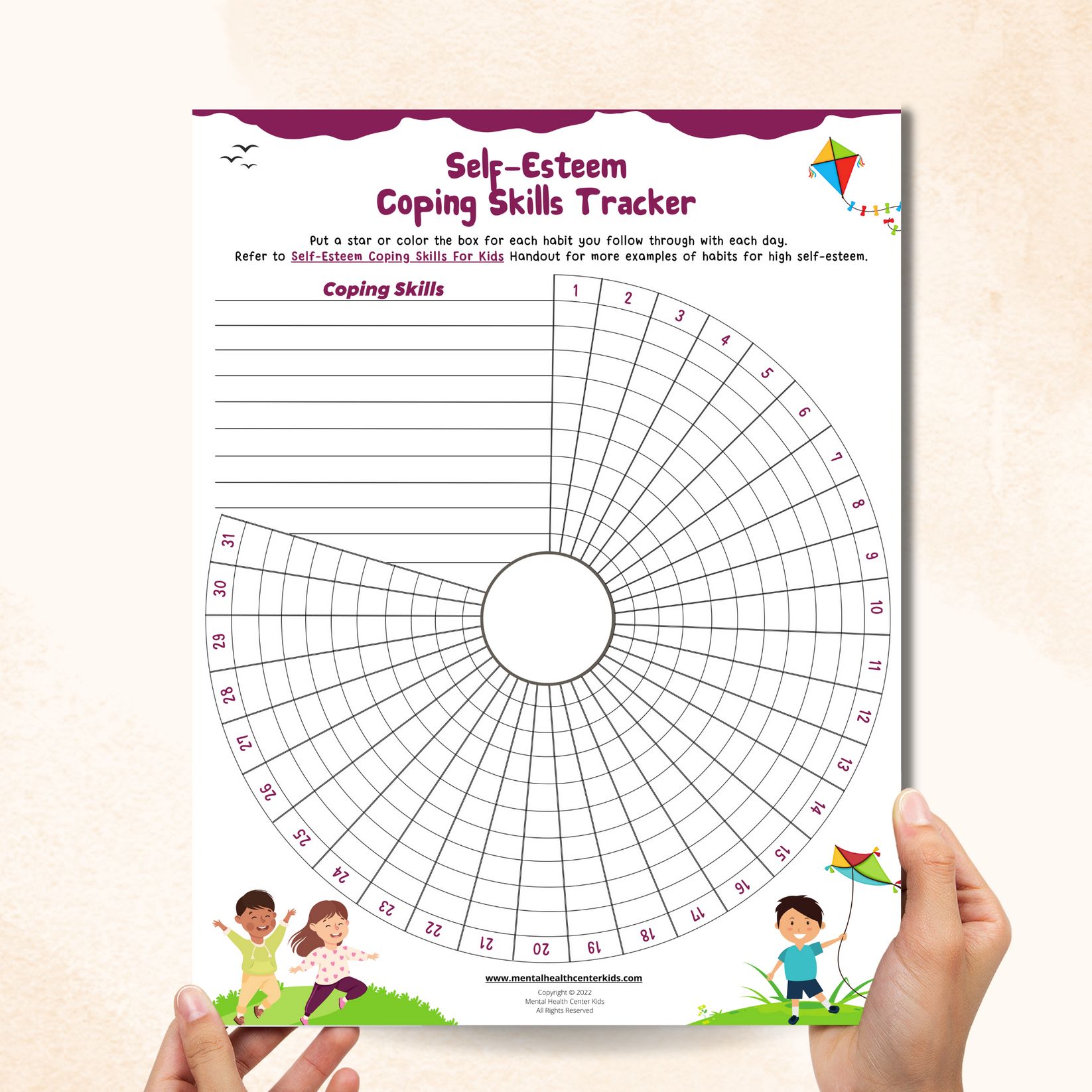 Self-Esteem Coping Skills Tracker for Kids – Mental Health Center Kids