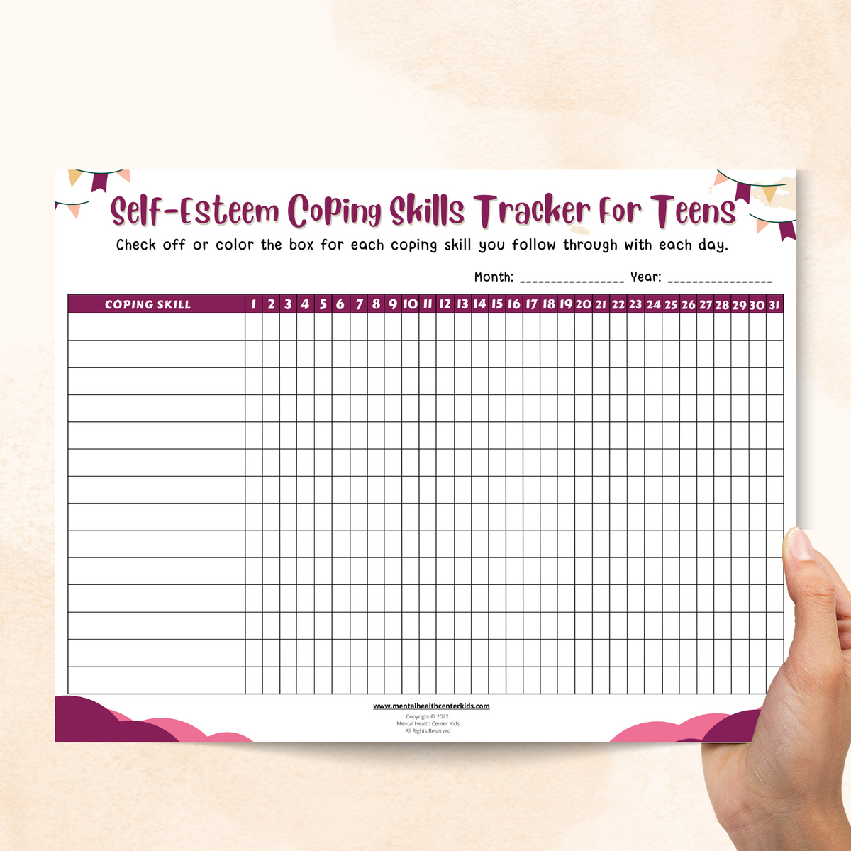 Self-Esteem Coping Skills Tracker for Teens – Mental Health Center Kids