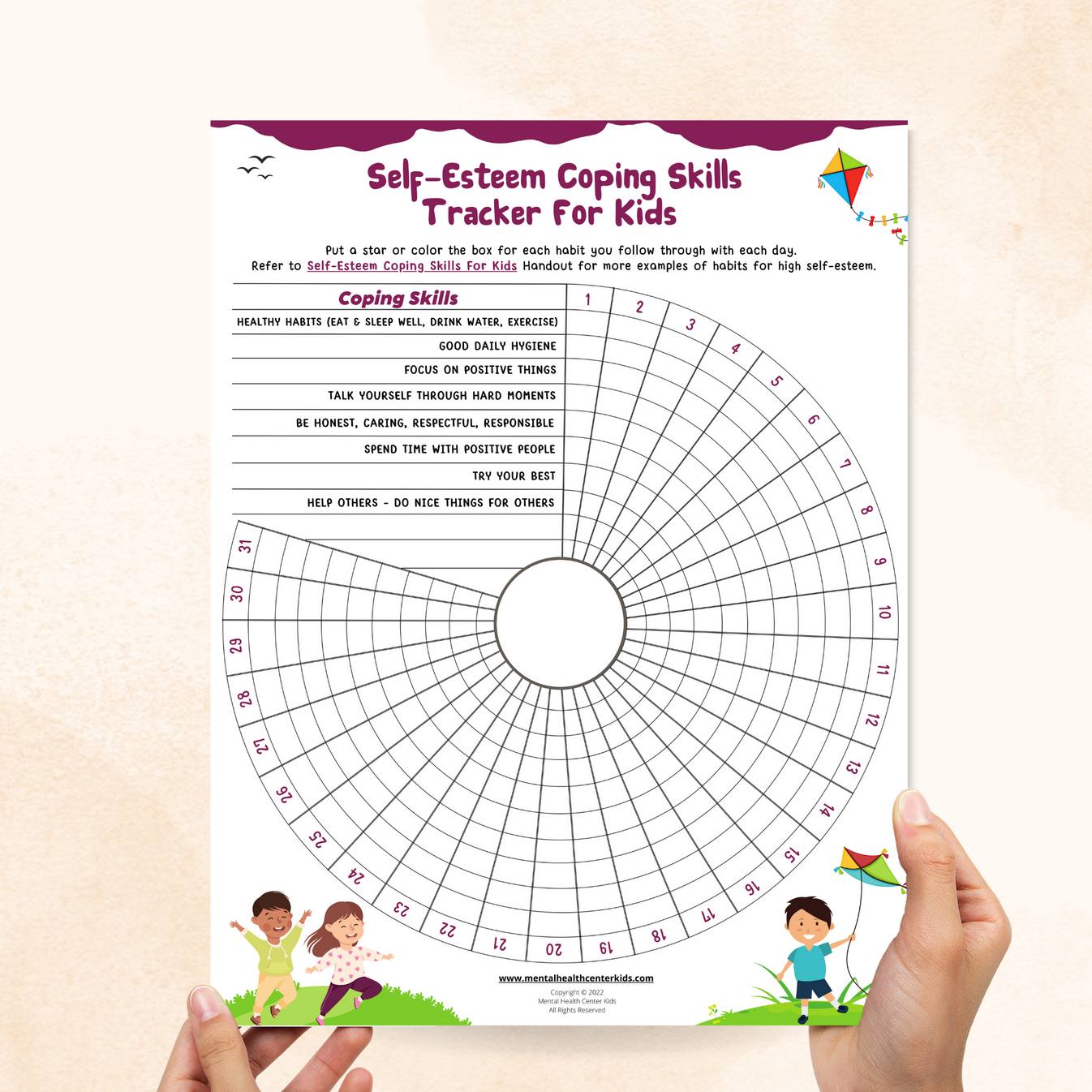 Self-Esteem Coping Skills Tracker for Kids – Mental Health Center Kids