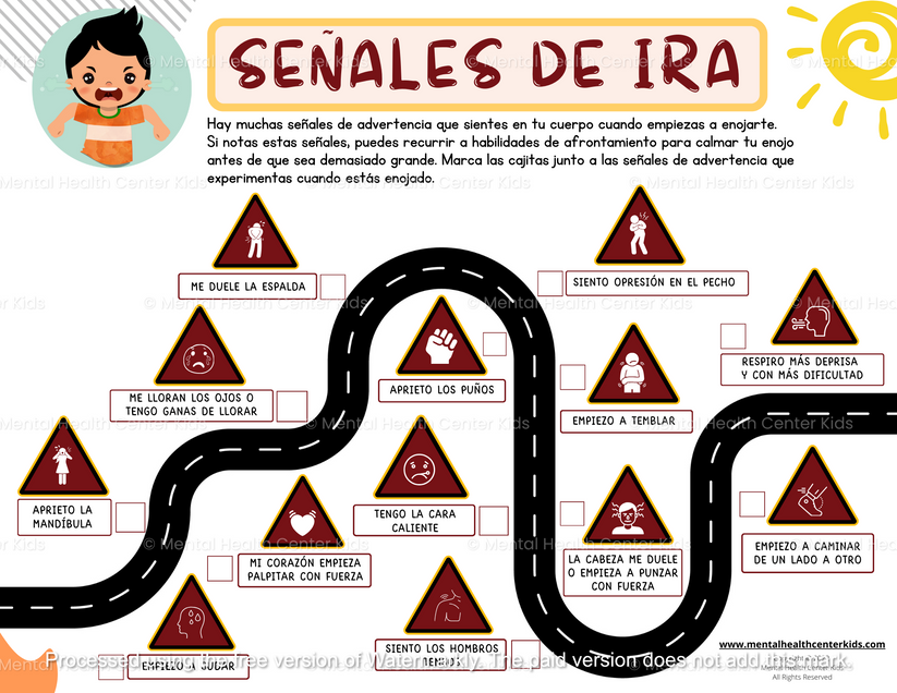 Anger Signs Worksheet (Spanish Version) – Mental Health Center Kids