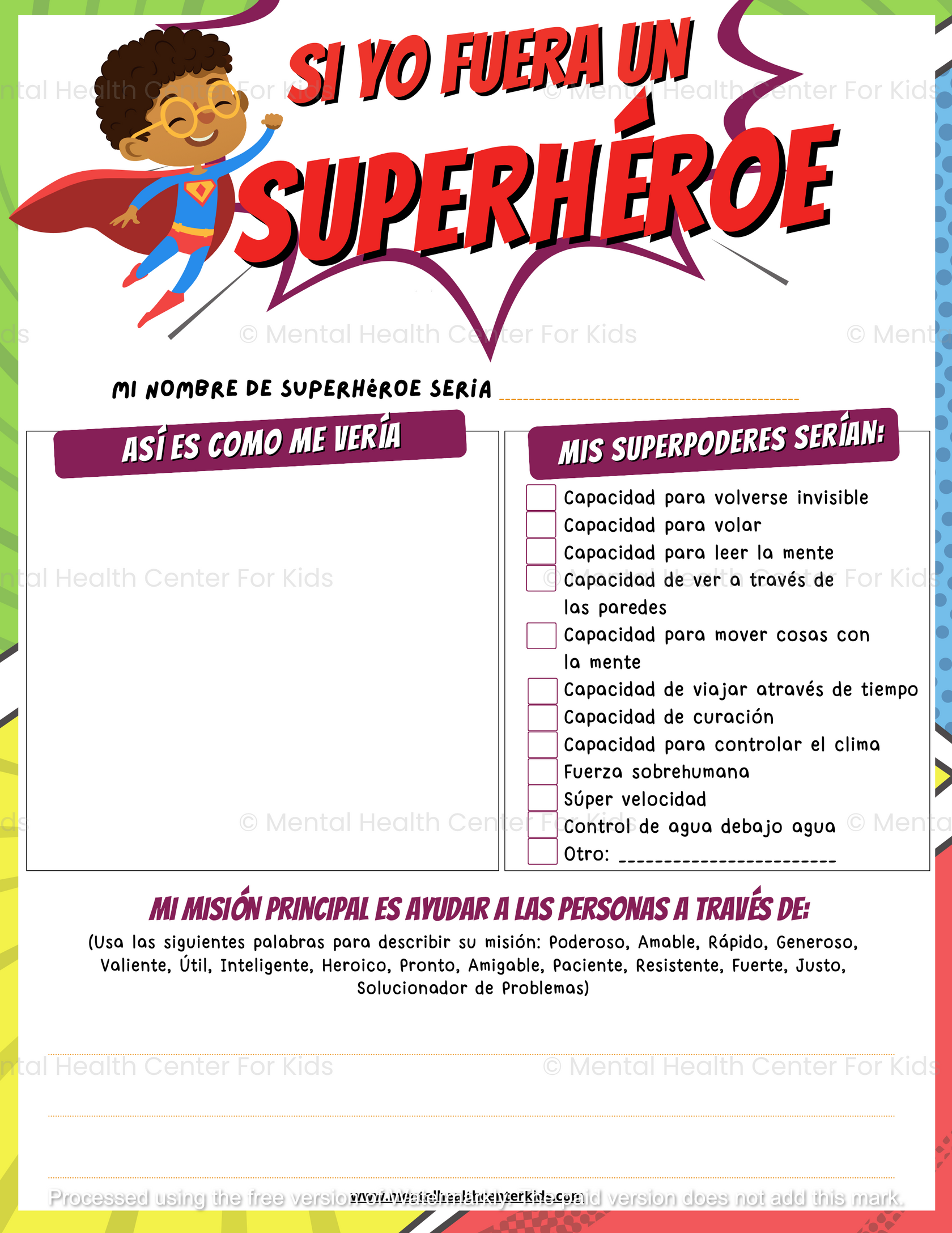 If I Were A Superhero Worksheet (Spanish Version) – Mental Health ...
