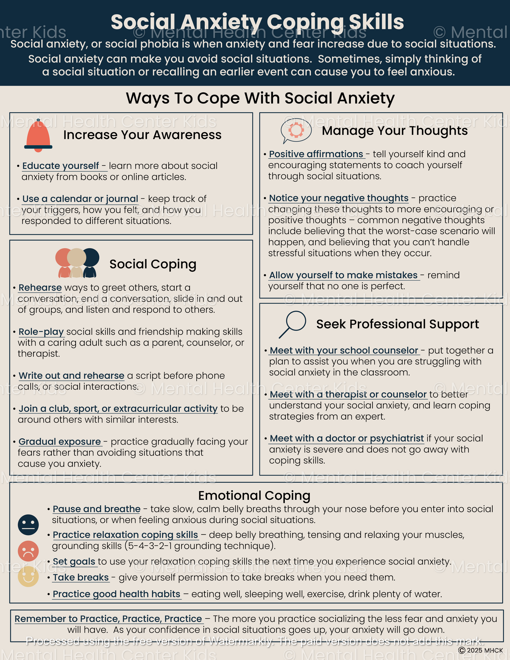 Social Anxiety Coping Skills (PDF) – Mental Health Center Kids