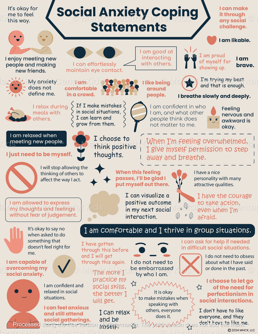 Social Anxiety Coping Statements – Mental Health Center Kids