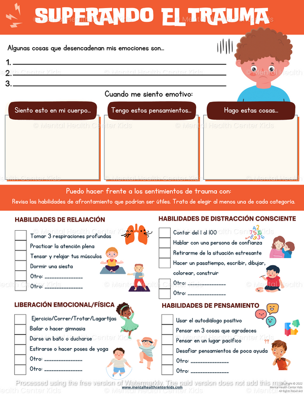 Coping With Trauma Worksheet (Spanish Version) – Mental Health Center Kids