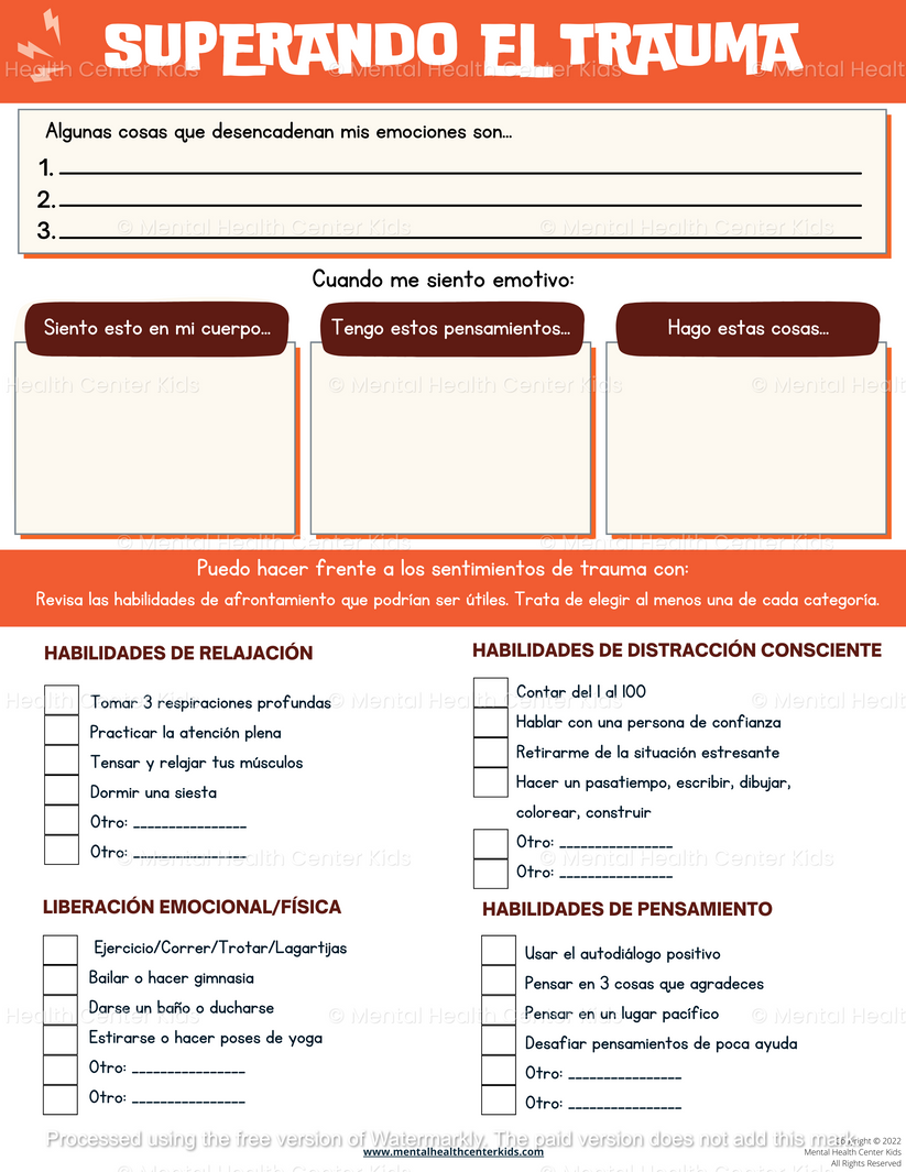 Coping With Trauma Worksheet (Spanish Version) – Mental Health Center Kids