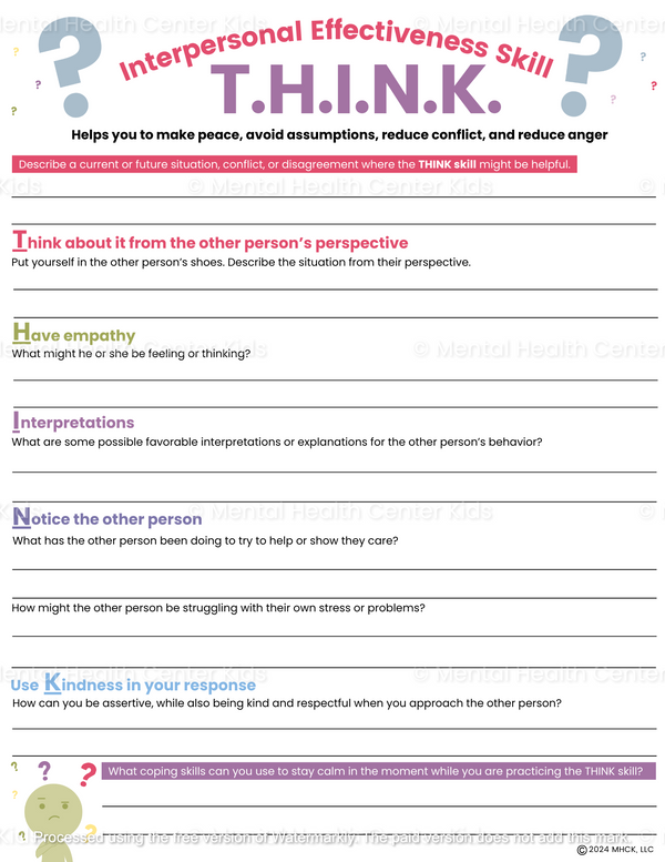DBT THINK Skill Worksheet – Mental Health Center Kids