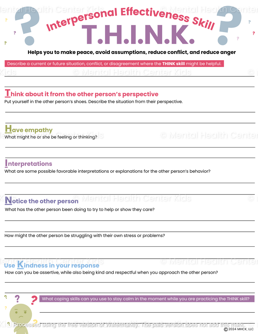 DBT THINK Skill Worksheet – Mental Health Center Kids