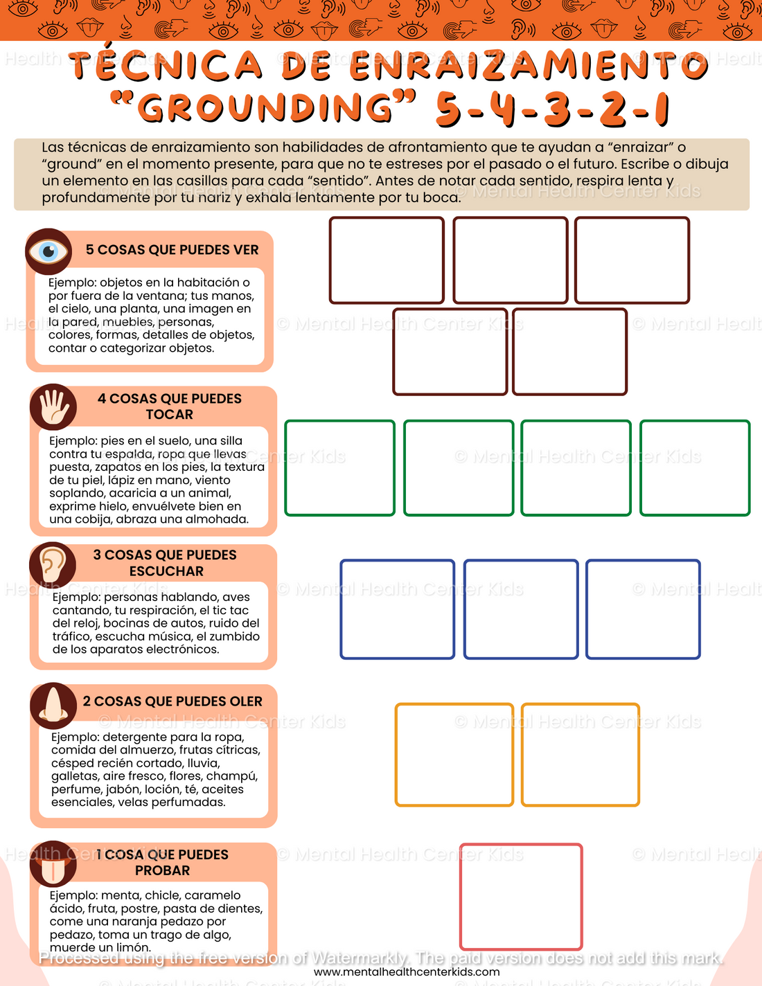 5-4-3-2-1 Grounding Technique Worksheet (Spanish Version) – Mental ...