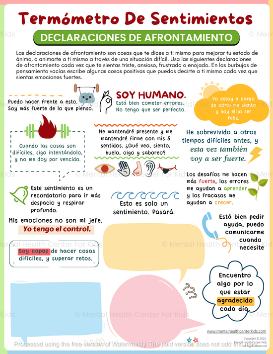 Feelings Thermometer Worksheets (Spanish Version) – Mental Health ...