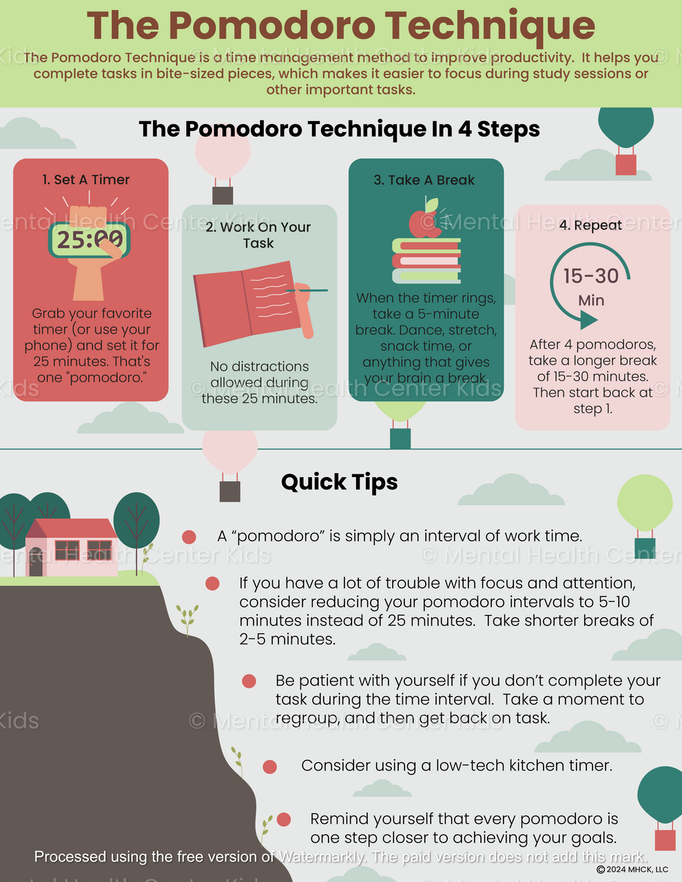 Pomodoro Technique Handout – Mental Health Center Kids