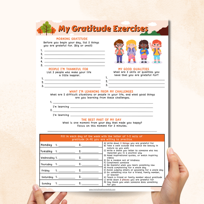 My Gratitude Exercises Worksheet – Mental Health Center Kids