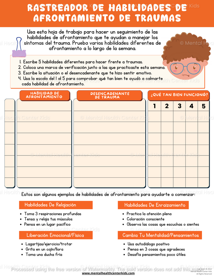 Trauma Coping Skills Tracker Worksheet (Spanish Version) – Mental ...