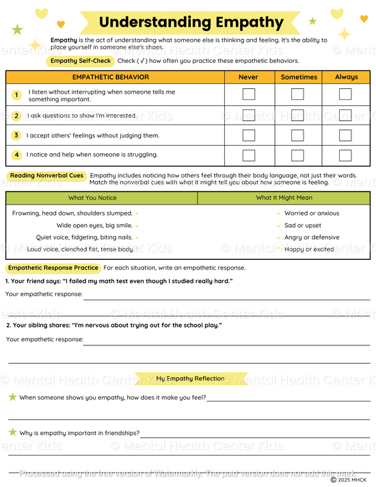 Empathy Worksheets (2 Pages) – Mental Health Center Kids