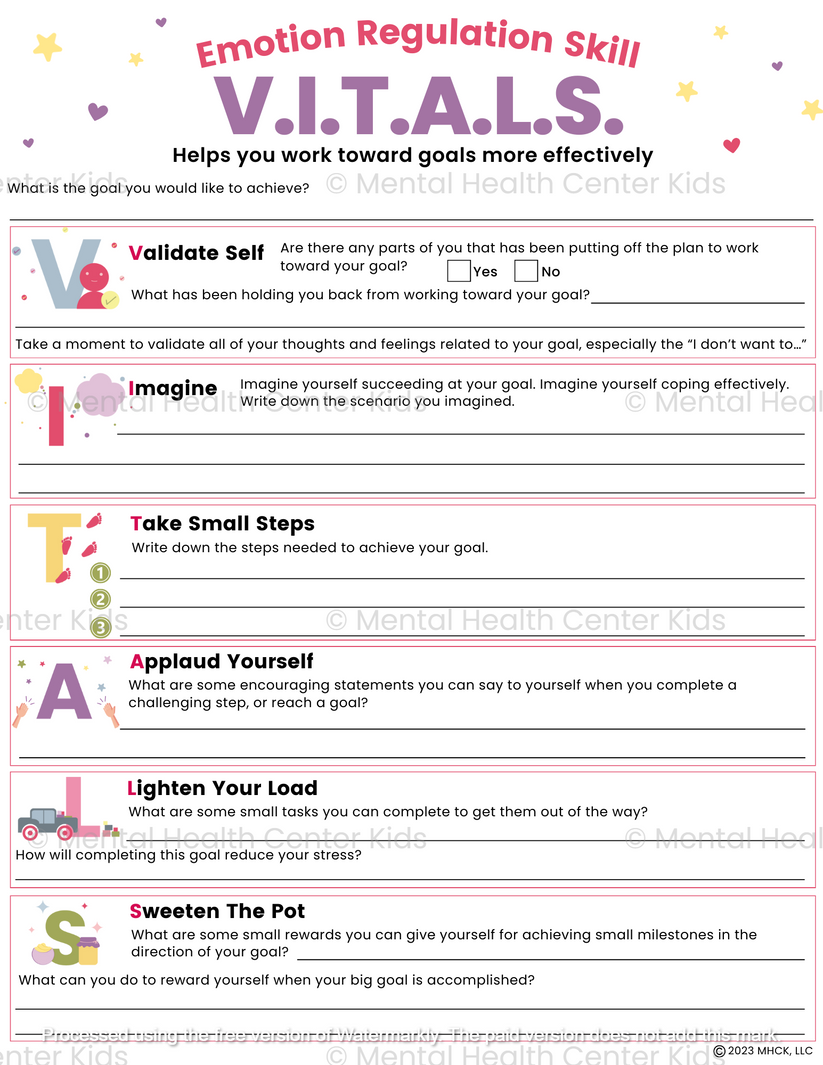 DBT VITALS Worksheet – Mental Health Center Kids