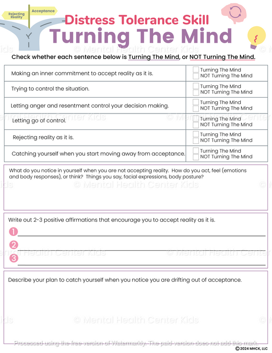 DBT Turning The Mind Worksheet – Mental Health Center Kids