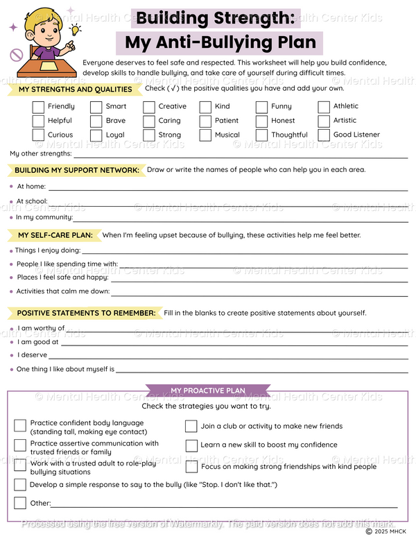 Bullying Worksheets (2 Pages) – Mental Health Center Kids