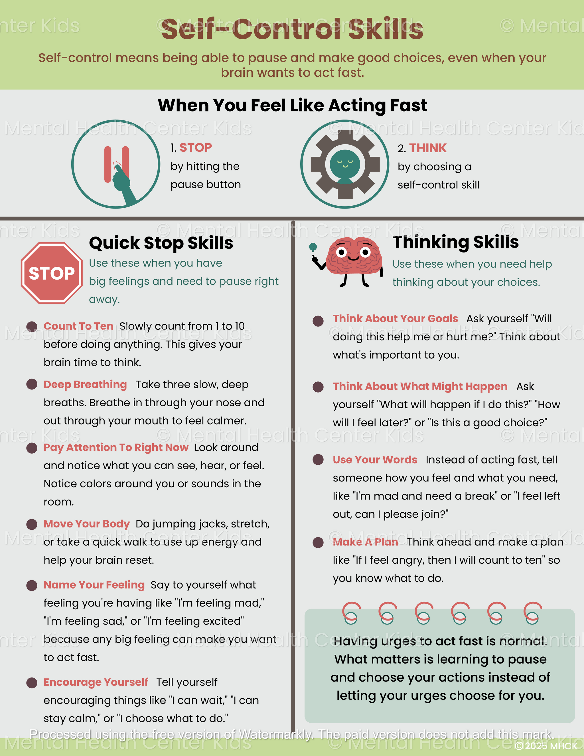 Self-Control Skills (PDF) – Mental Health Center Kids