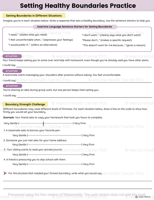 Setting Healthy Boundaries Worksheets (2 Pages) – Mental Health Center Kids