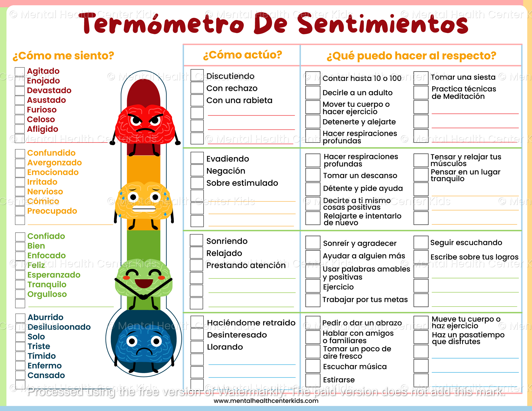 Feelings Thermometer Worksheets (Spanish Version) – Mental Health ...