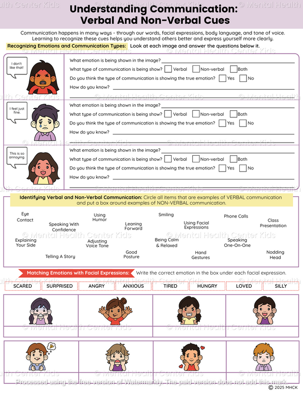 Communication Skills Worksheets (2 Pages) – Mental Health Center Kids