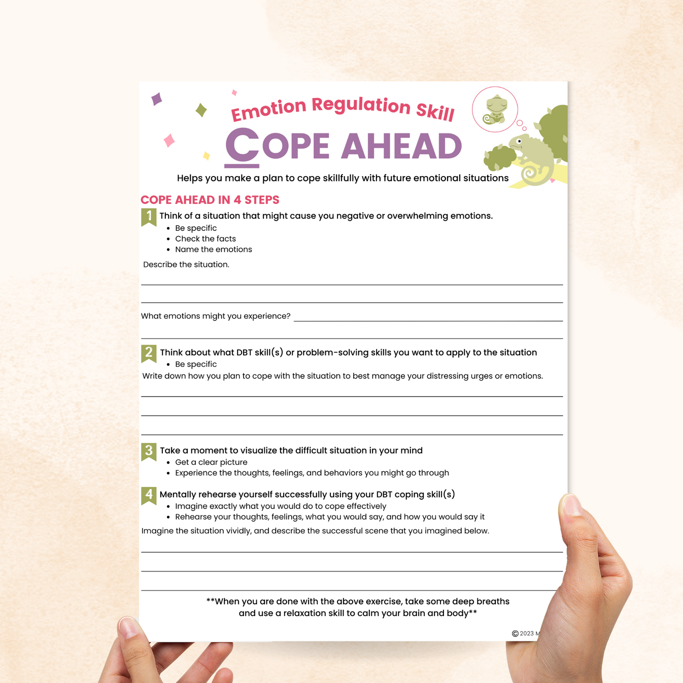 DBT Cope Ahead Worksheet – Mental Health Center Kids