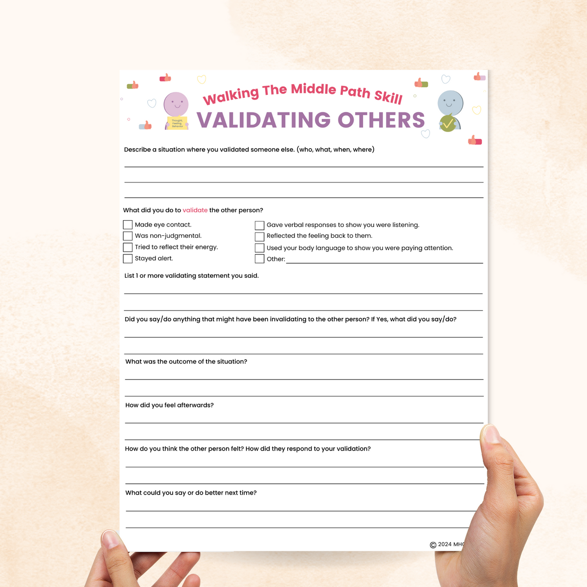 DBT Validating Others Worksheet – Mental Health Center Kids