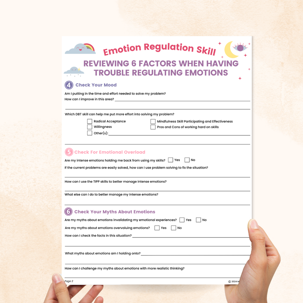 DBT What Makes It Hard To Regulate Emotions Worksheet – Mental Health ...